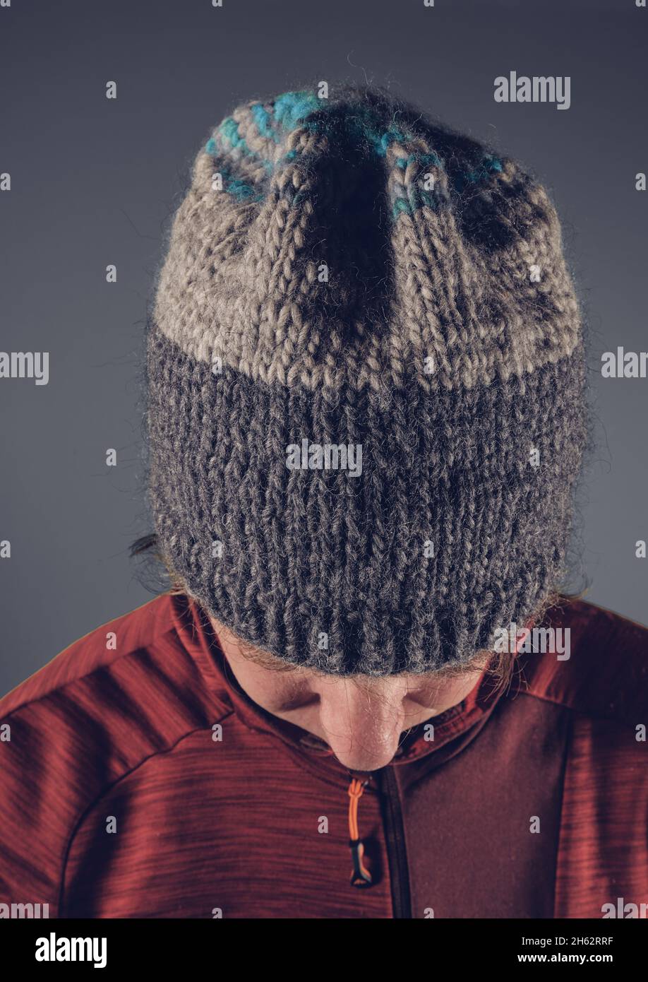 Man with wool cap on head Stock Photo - Alamy