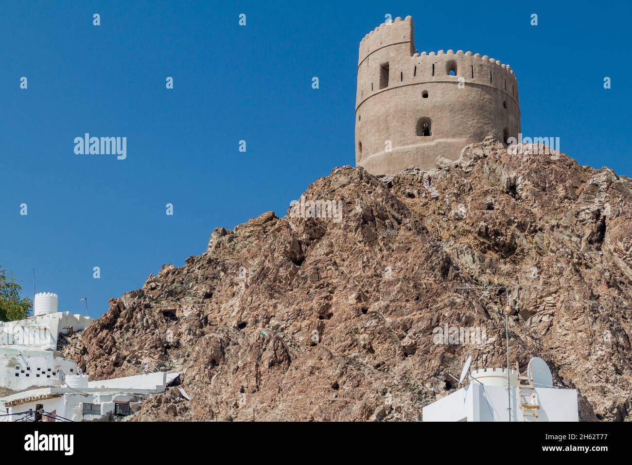 Watchtower in Muttrah neighborhood in Muscat, Oman Stock Photo - Alamy