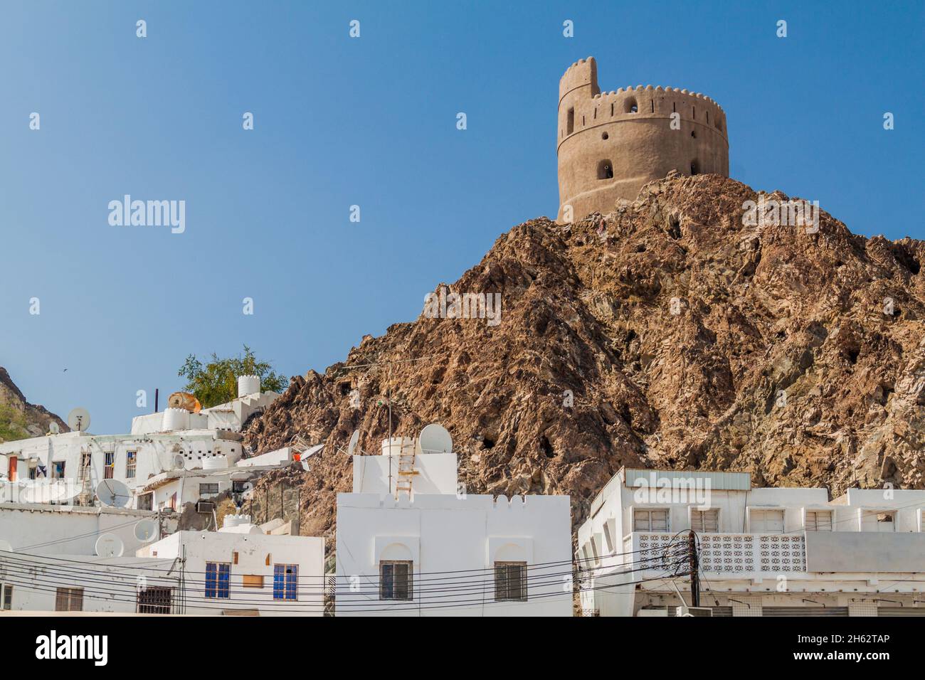 Watchtower in Muttrah neighborhood in Muscat, Oman Stock Photo - Alamy