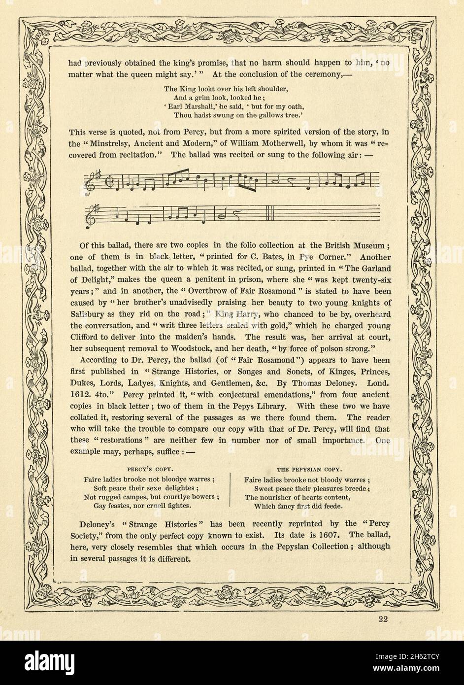 Page and music from the Book of British Ballads, The Fair Rosamund ...