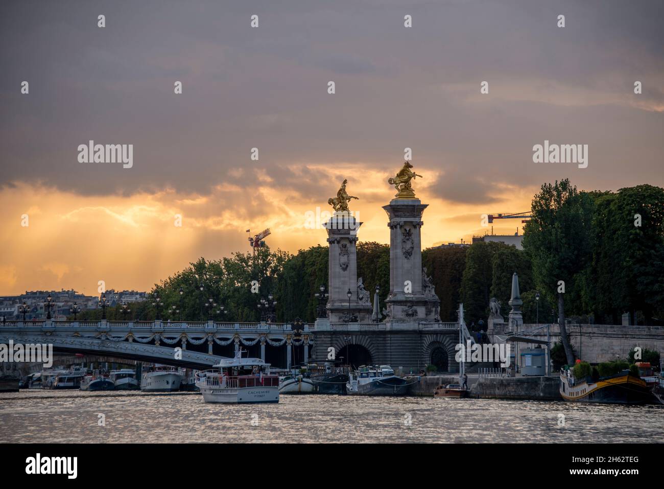 france,paris,pont alexandre iii bridge over the seine,sunset Stock ...