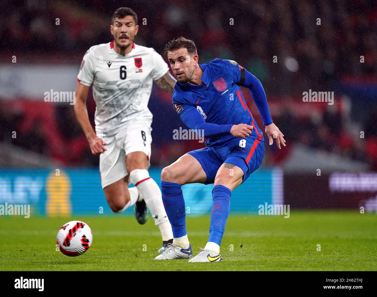 England's Jordan Henderson scores their side's third goal of the game ...