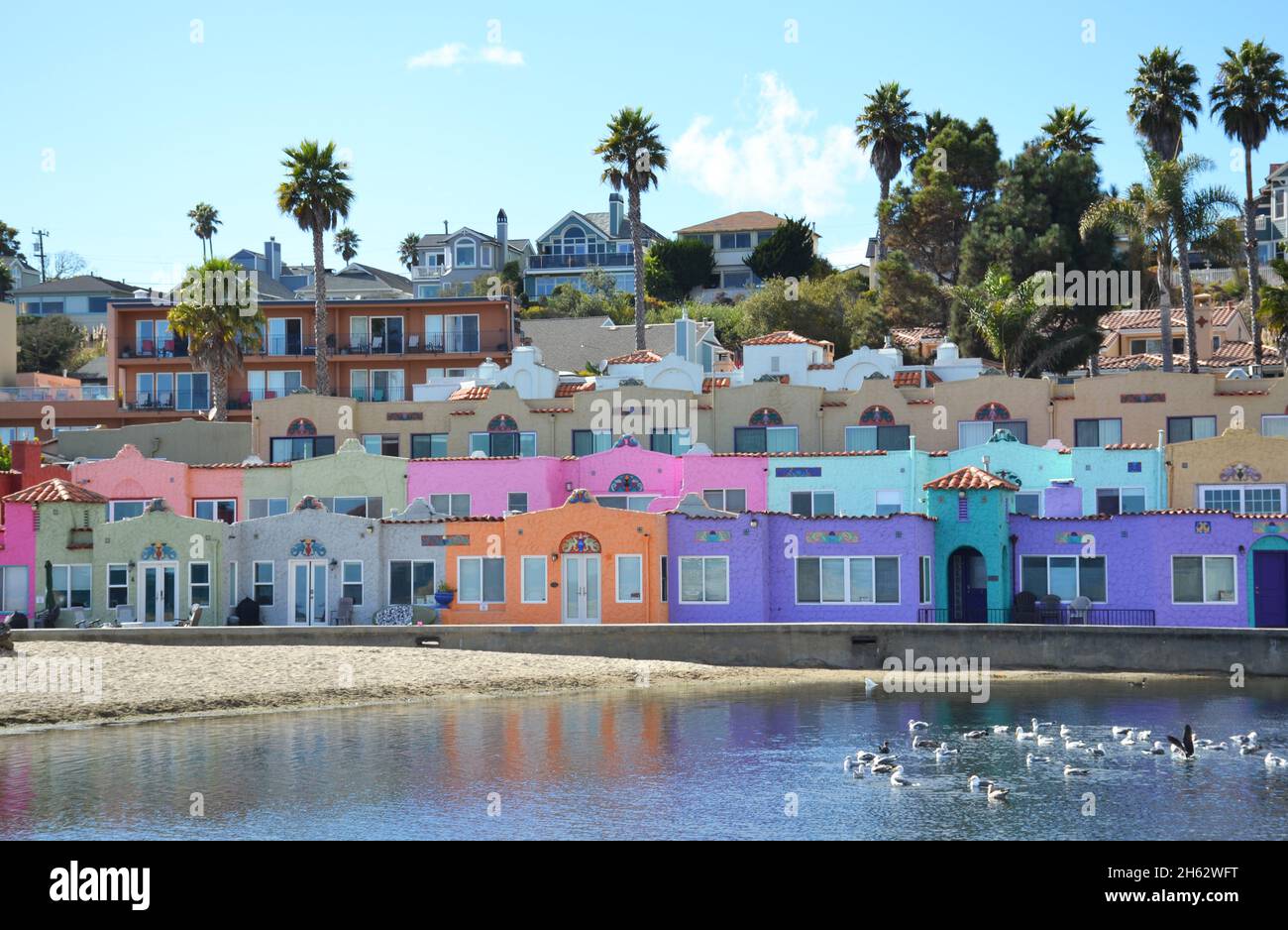 Colorful houses of Capitola Venetian Court in the California coast ...
