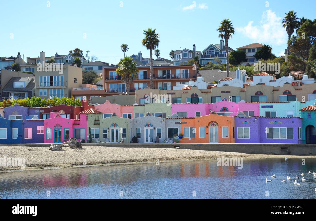 Colorful houses of Capitola Venetian Court in the California coast ...
