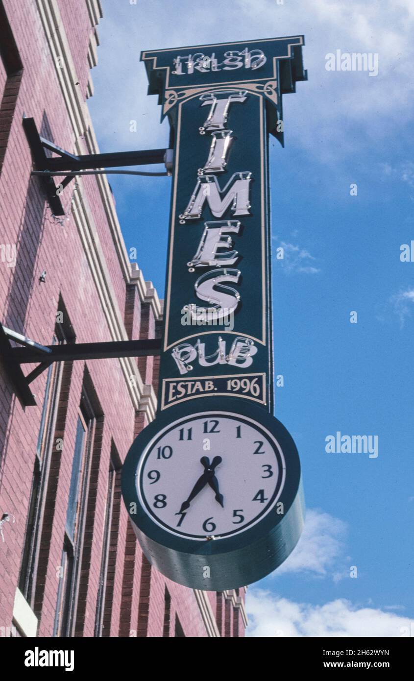 Irish Times Pub Clock-sign, Main Street, Butte, Montana; ca. 2004 Stock ...