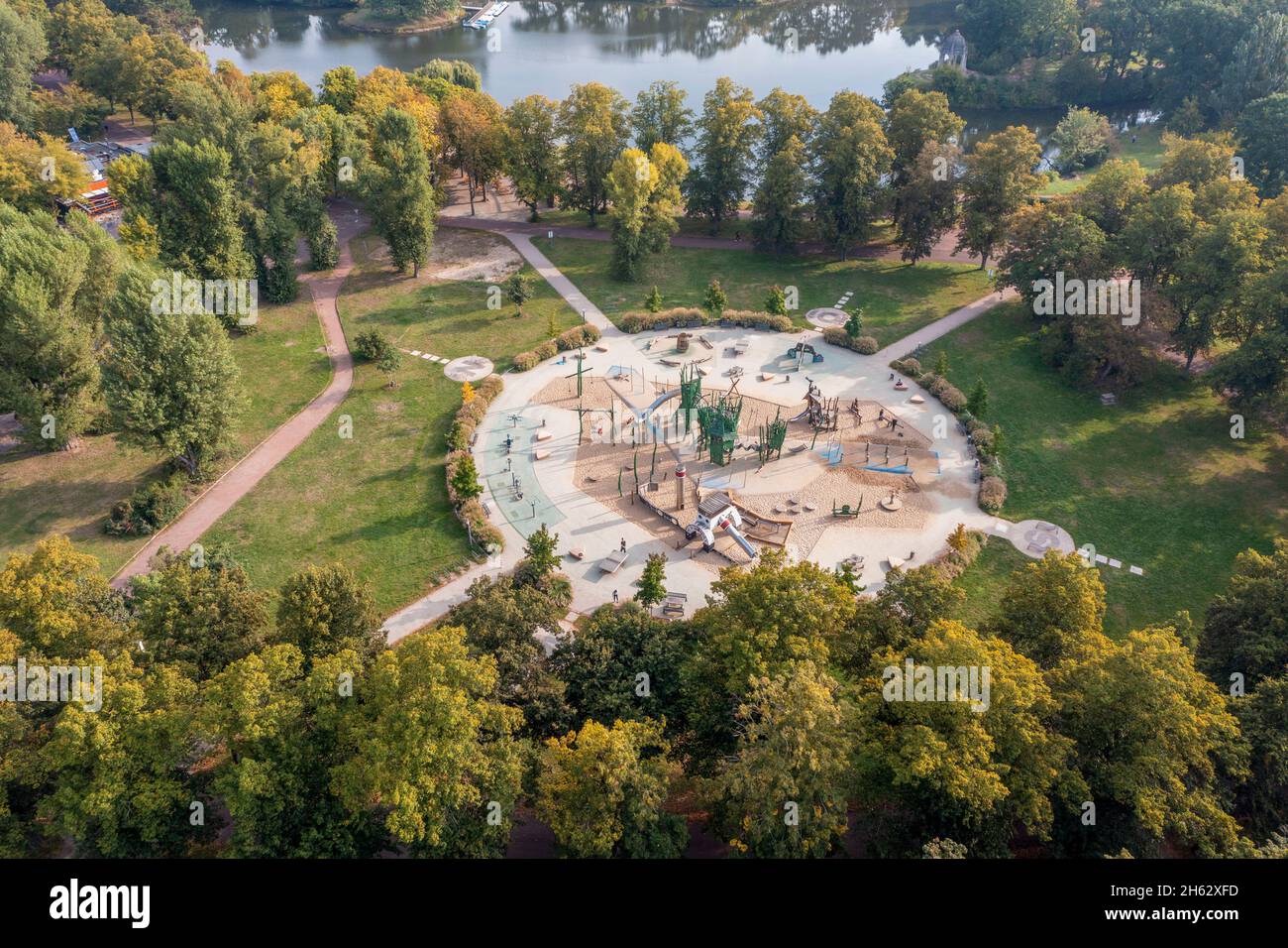 germany,saxony-anhalt,magdeburg,playground in the rotehorn city park ...