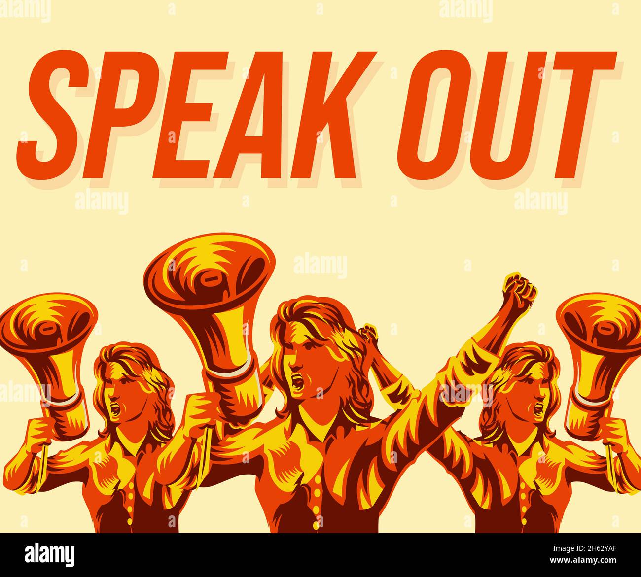 Speak Out Women's Protesting with Holding Mic Illustration banner ...