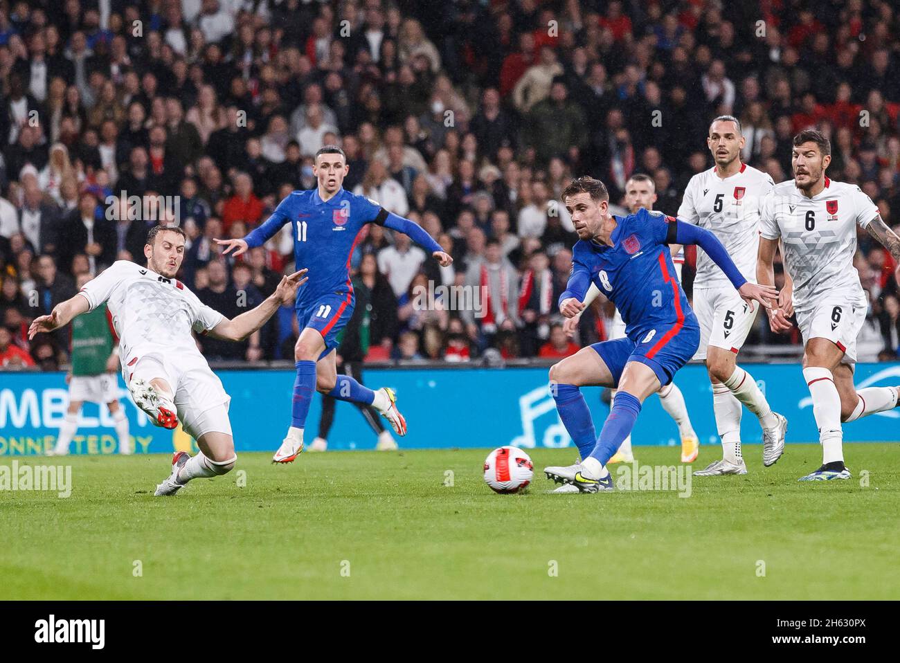 London, UK. 12th Nov, 2021. Jordan Henderson of England scores their ...
