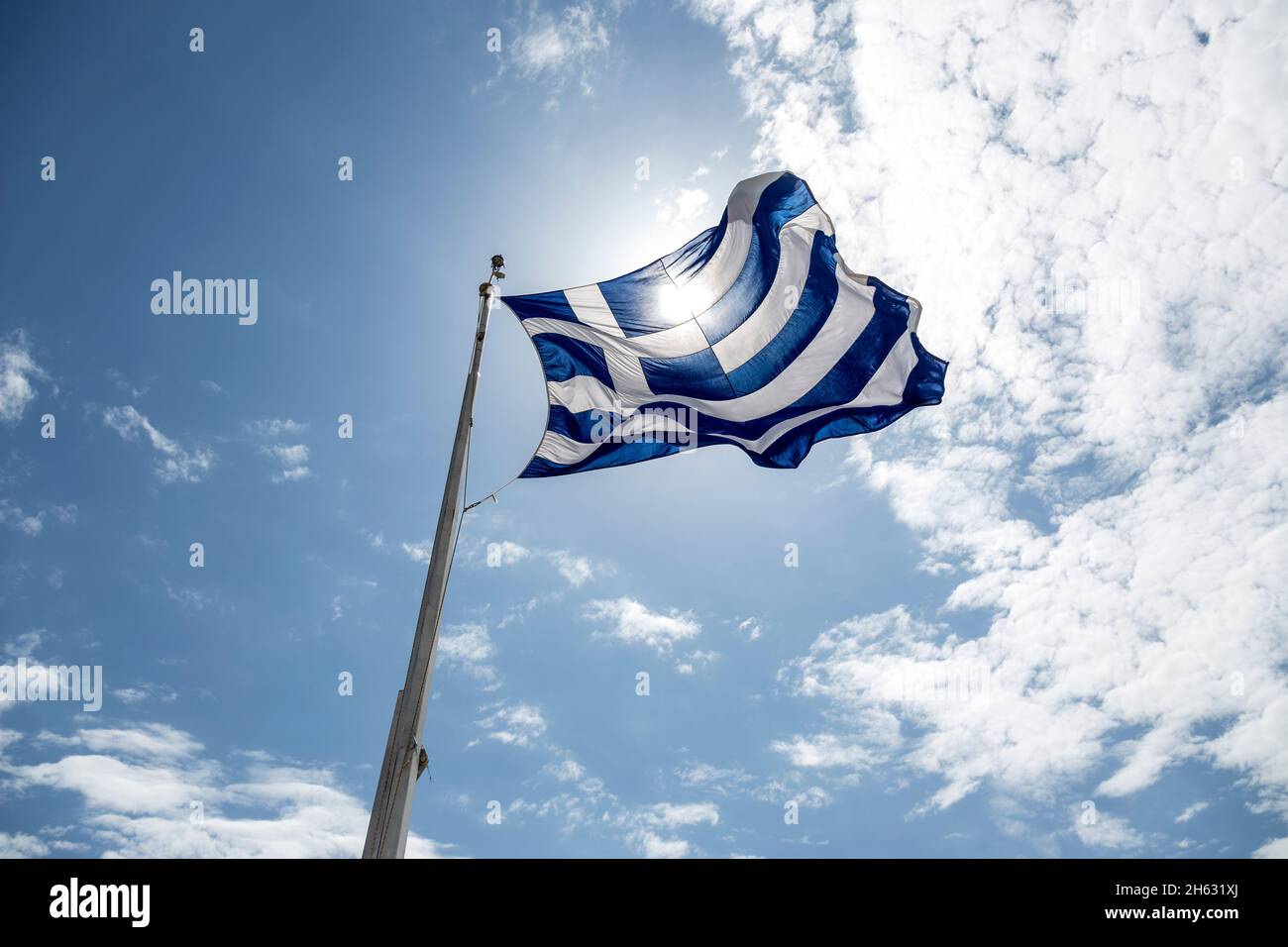 the greek flag near the akropolis,athen,greece Stock Photo - Alamy
