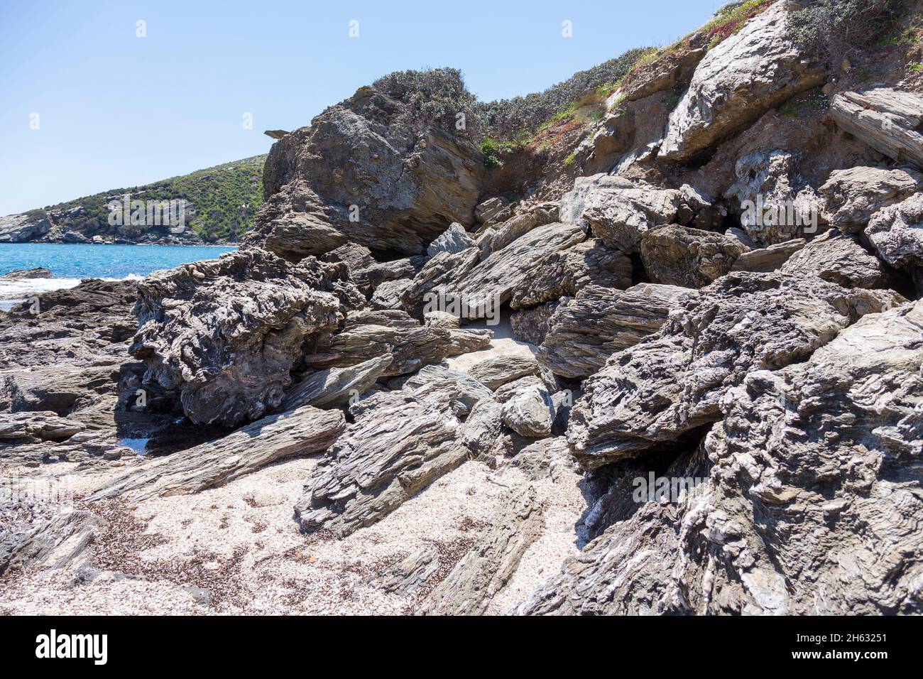 very strange looking rocks at the beach somewhere in greece Stock Photo ...