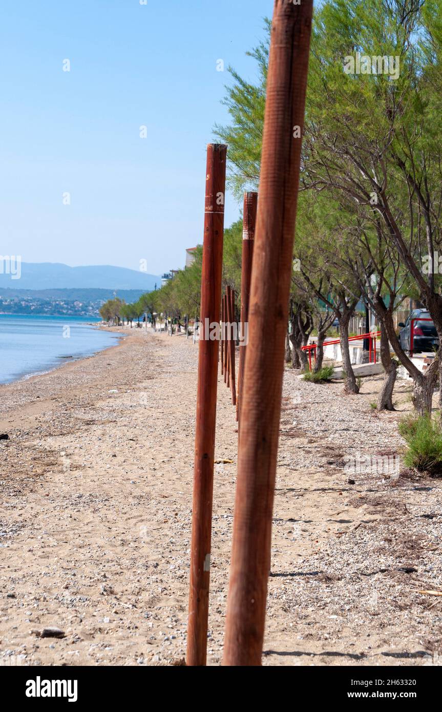 Some rusty wooden poles on beach in the back hi-res stock photography ...
