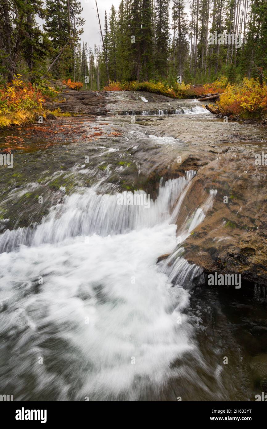 A small series of cascading waterfalls along Cascade Creek, lined with ...