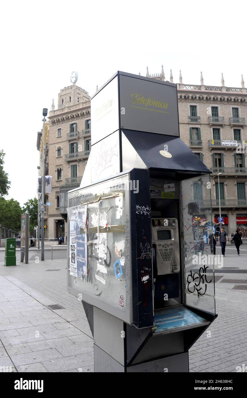 phone booth, Telefonica,street , Barcelona ,Spain Stock Photo - Alamy