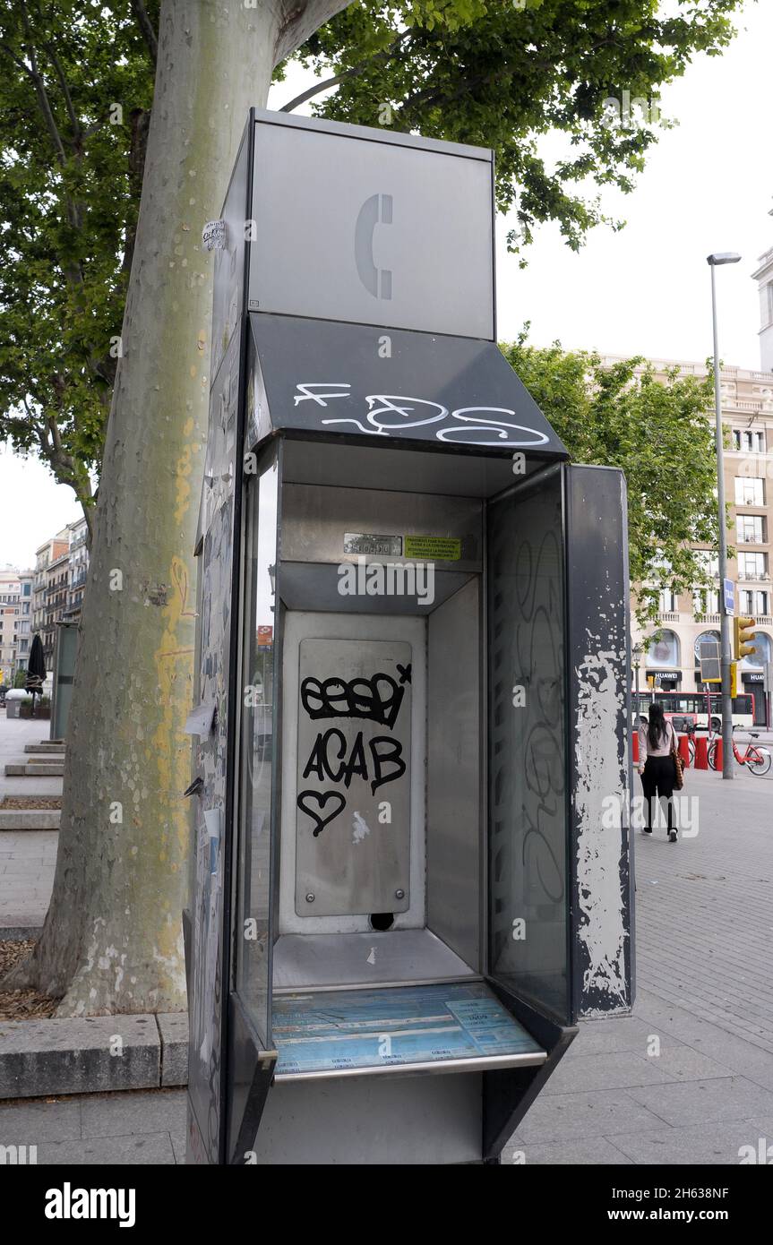 phone booth, Telefonica,street , Barcelona ,Spain Stock Photo - Alamy