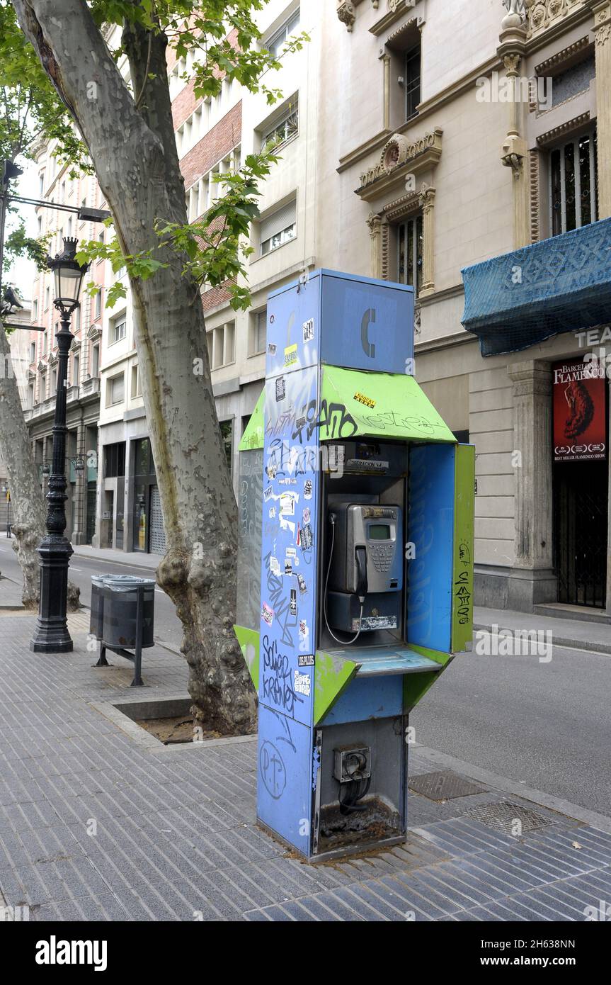 phone booth, Telefonica,street , Barcelona ,Spain Stock Photo - Alamy