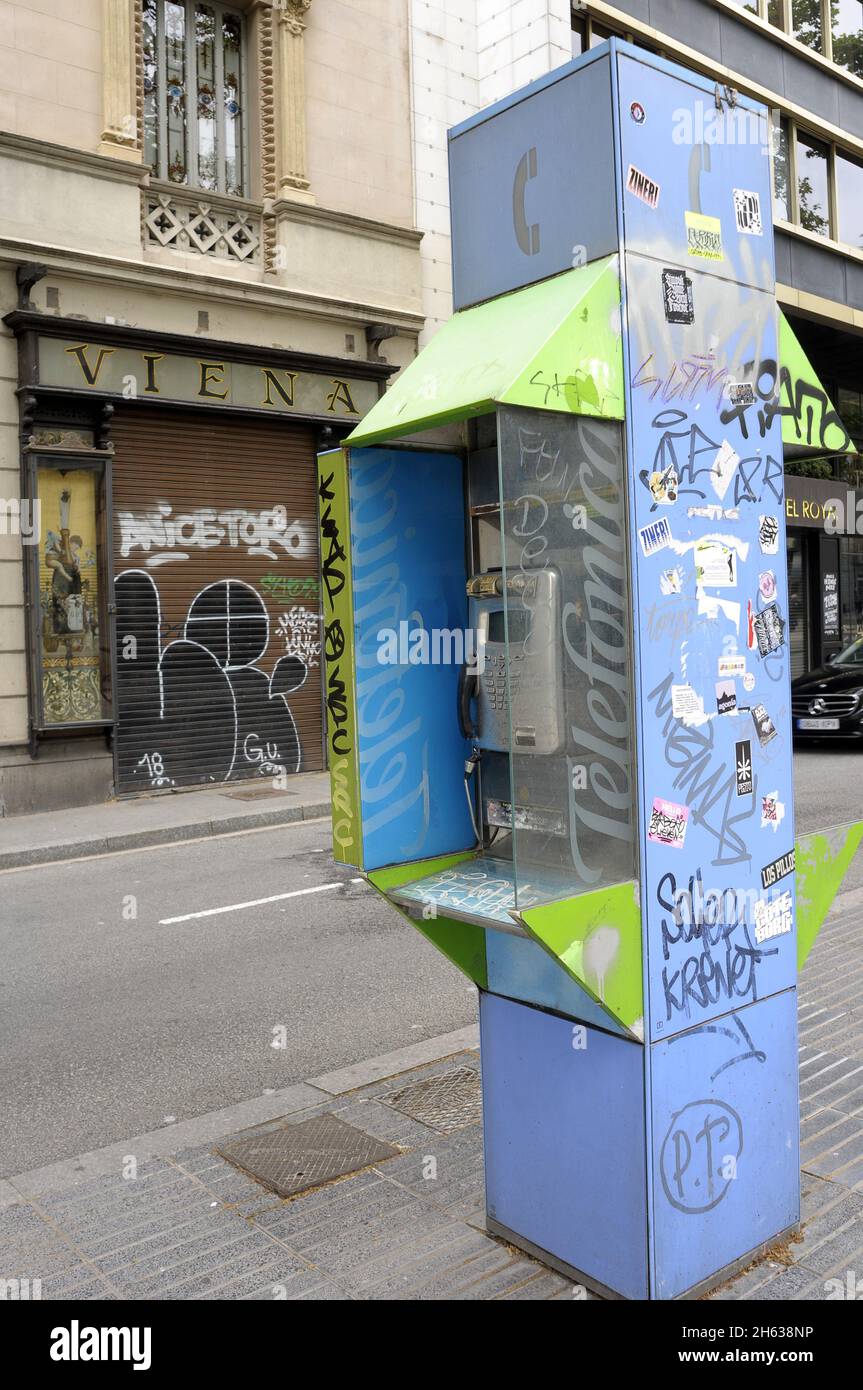 phone booth, Telefonica,street , Barcelona ,Spain Stock Photo - Alamy