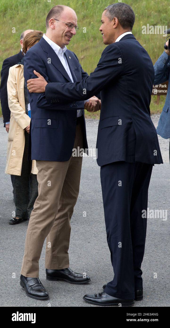 President Barack Obama greets Italy Prime Minister Enrico Letta at the ...