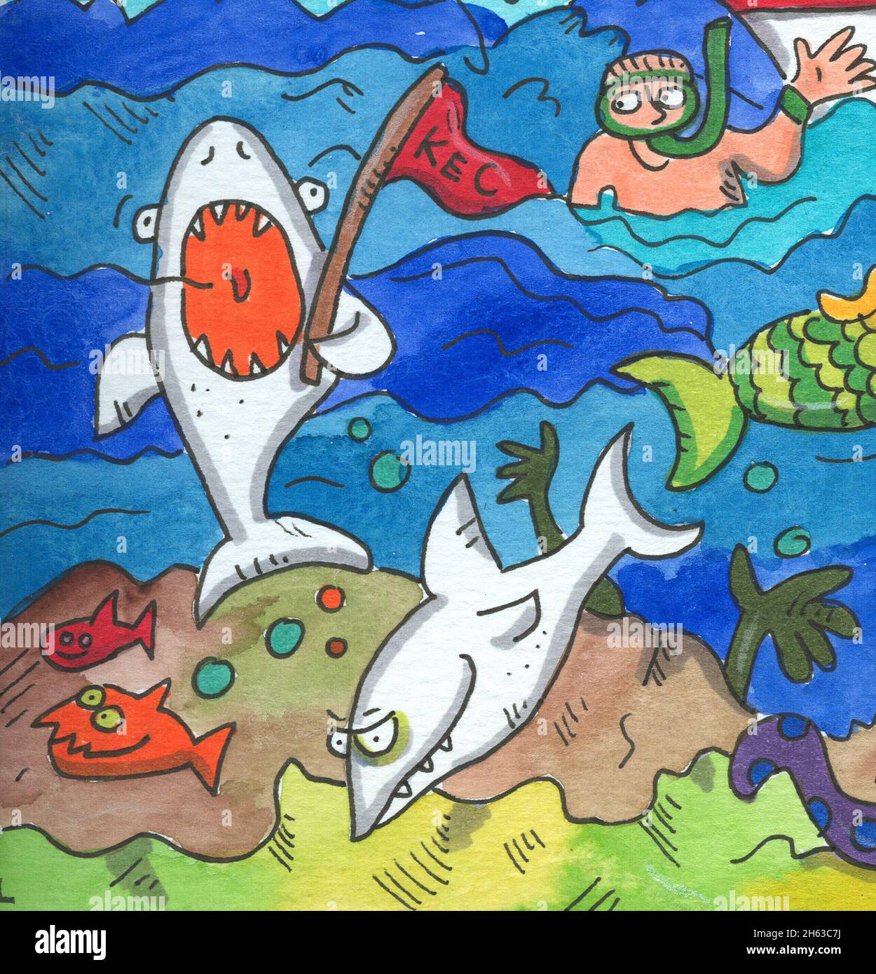 hidden object,shark,diving,sea,summer,summer vacation,water,swim Stock ...