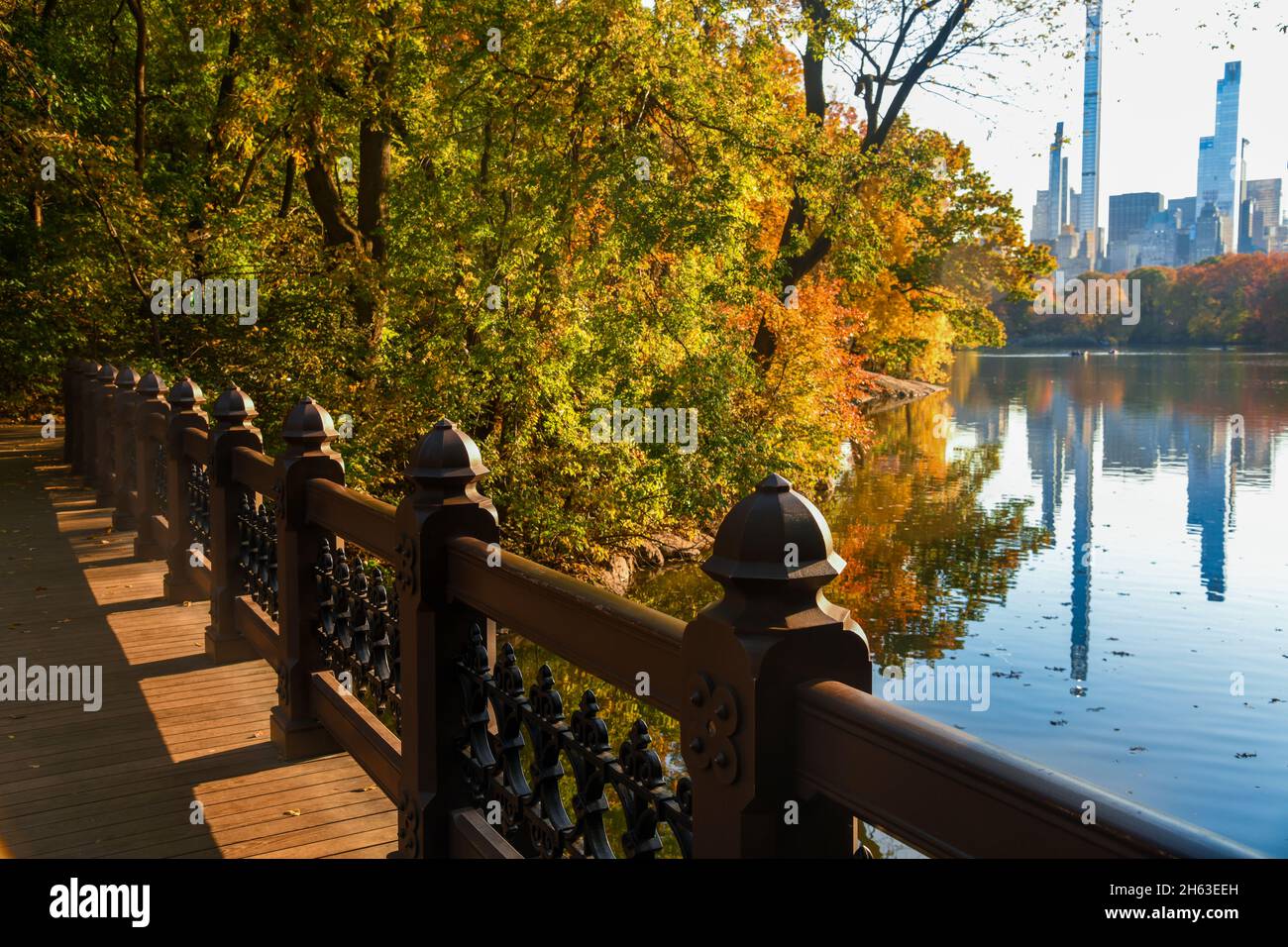 View from the Oak Bridge in Central Park in New York City on a ...