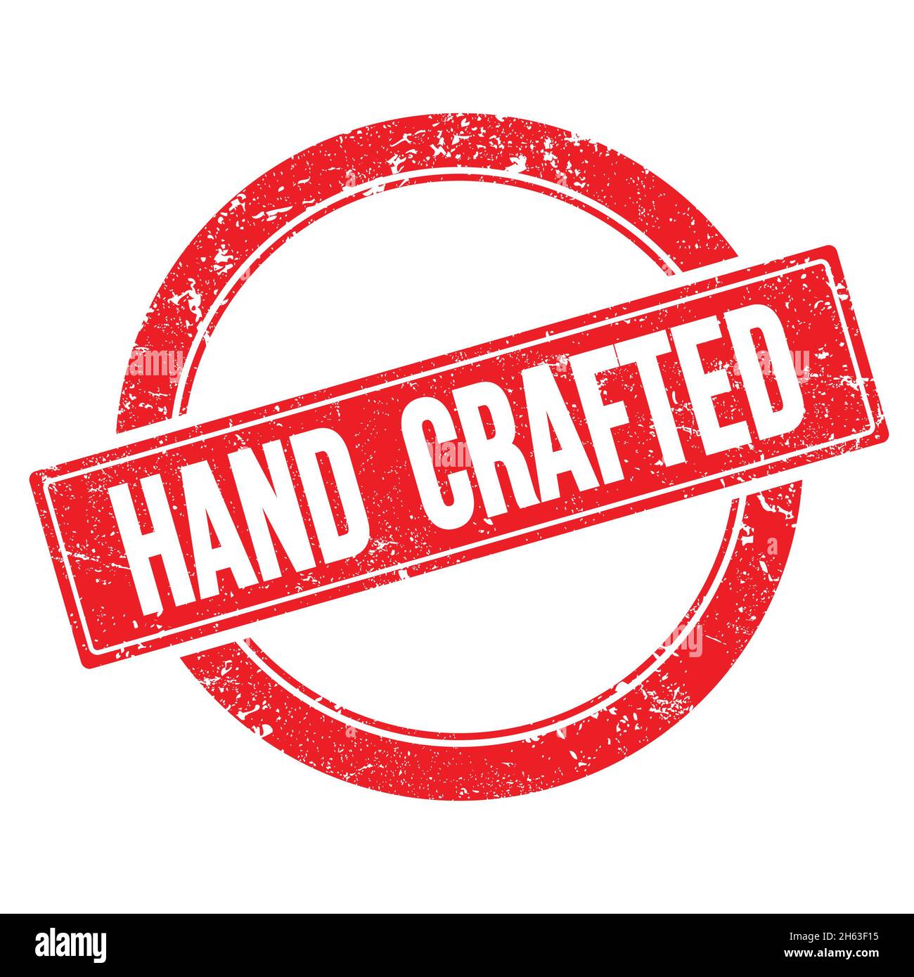 HAND CRAFTED text on red grungy round vintage stamp Stock Photo - Alamy