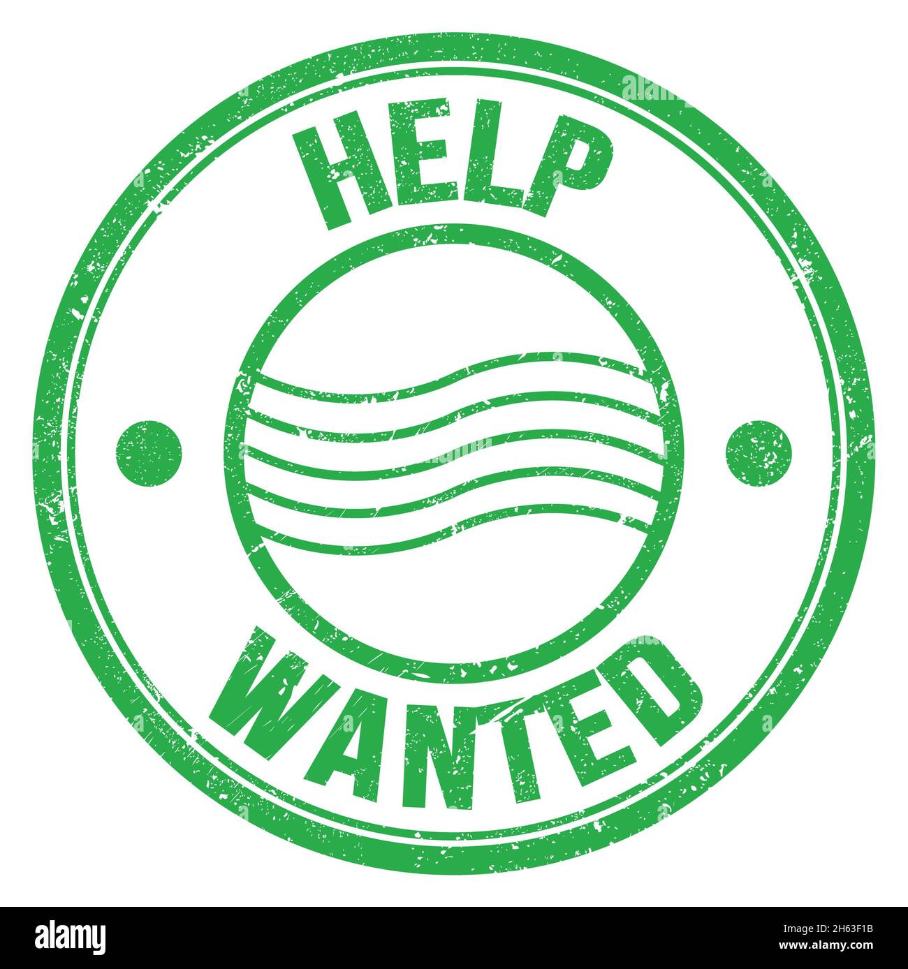 HELP WANTED text written on green round postal stamp sign Stock Photo ...