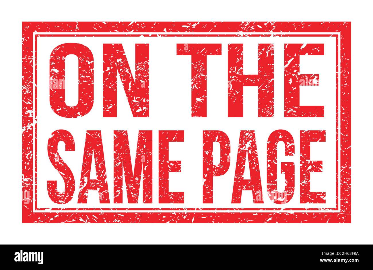ON THE SAME PAGE, words written on red rectangle stamp sign Stock Photo ...