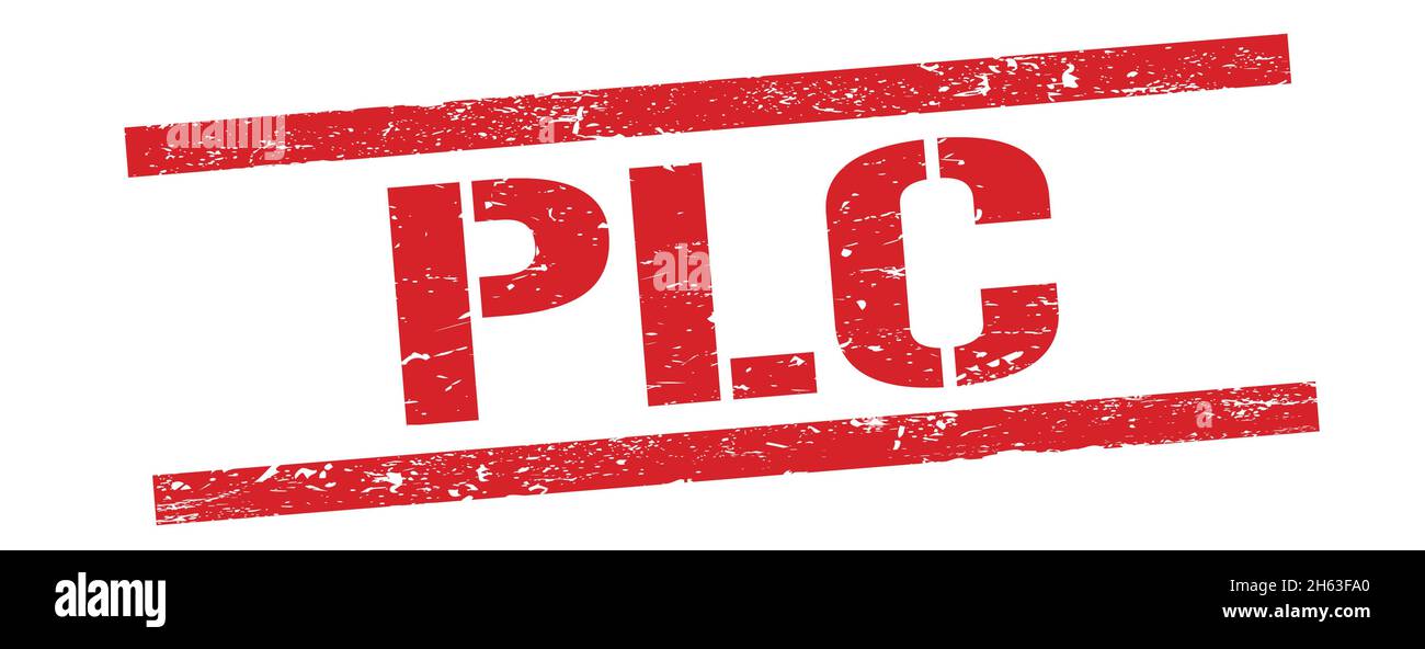 PLC text on red grungy rectangle stamp sign Stock Photo - Alamy