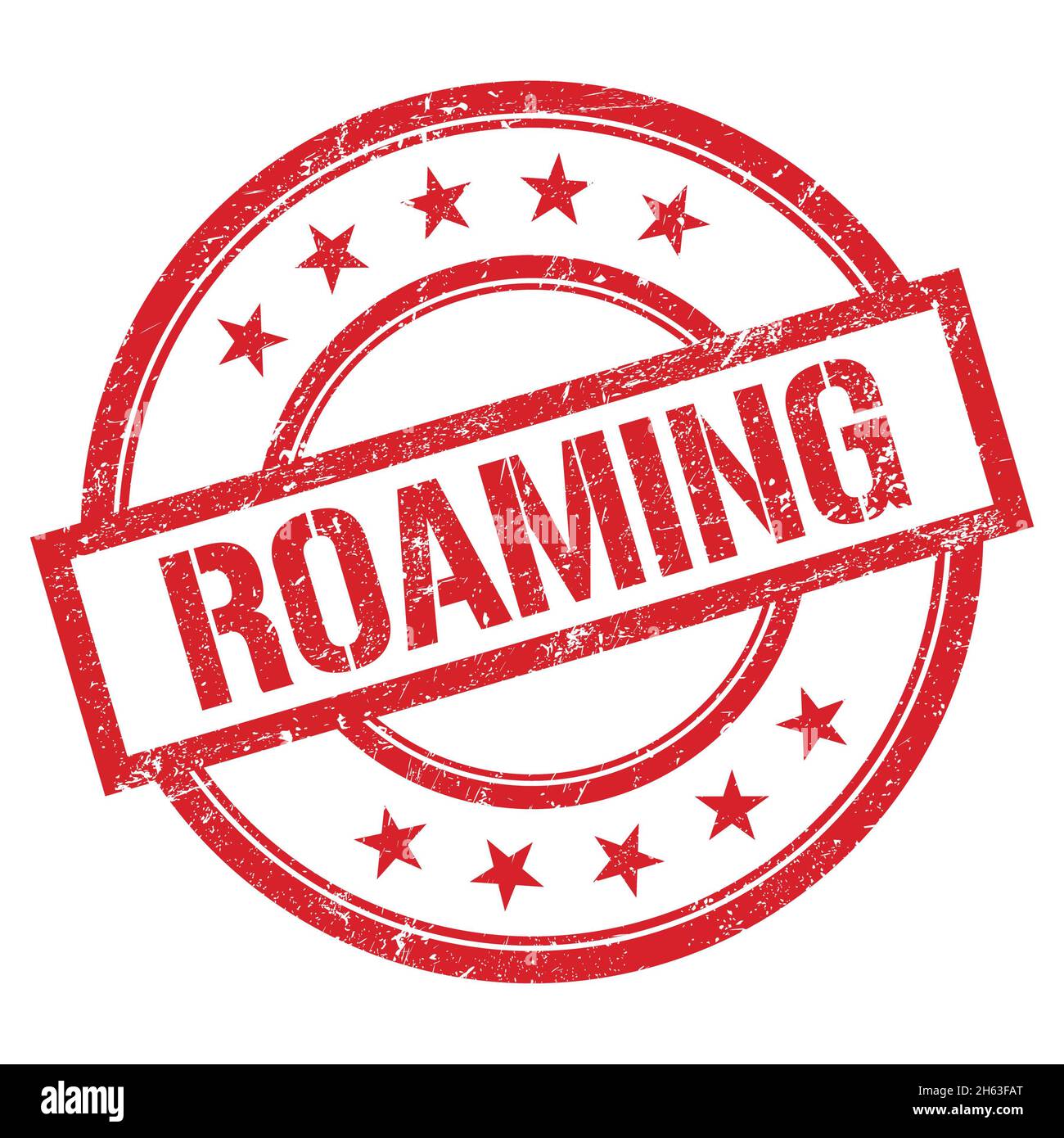 ROAMING text written on red round vintage rubber stamp Stock Photo - Alamy