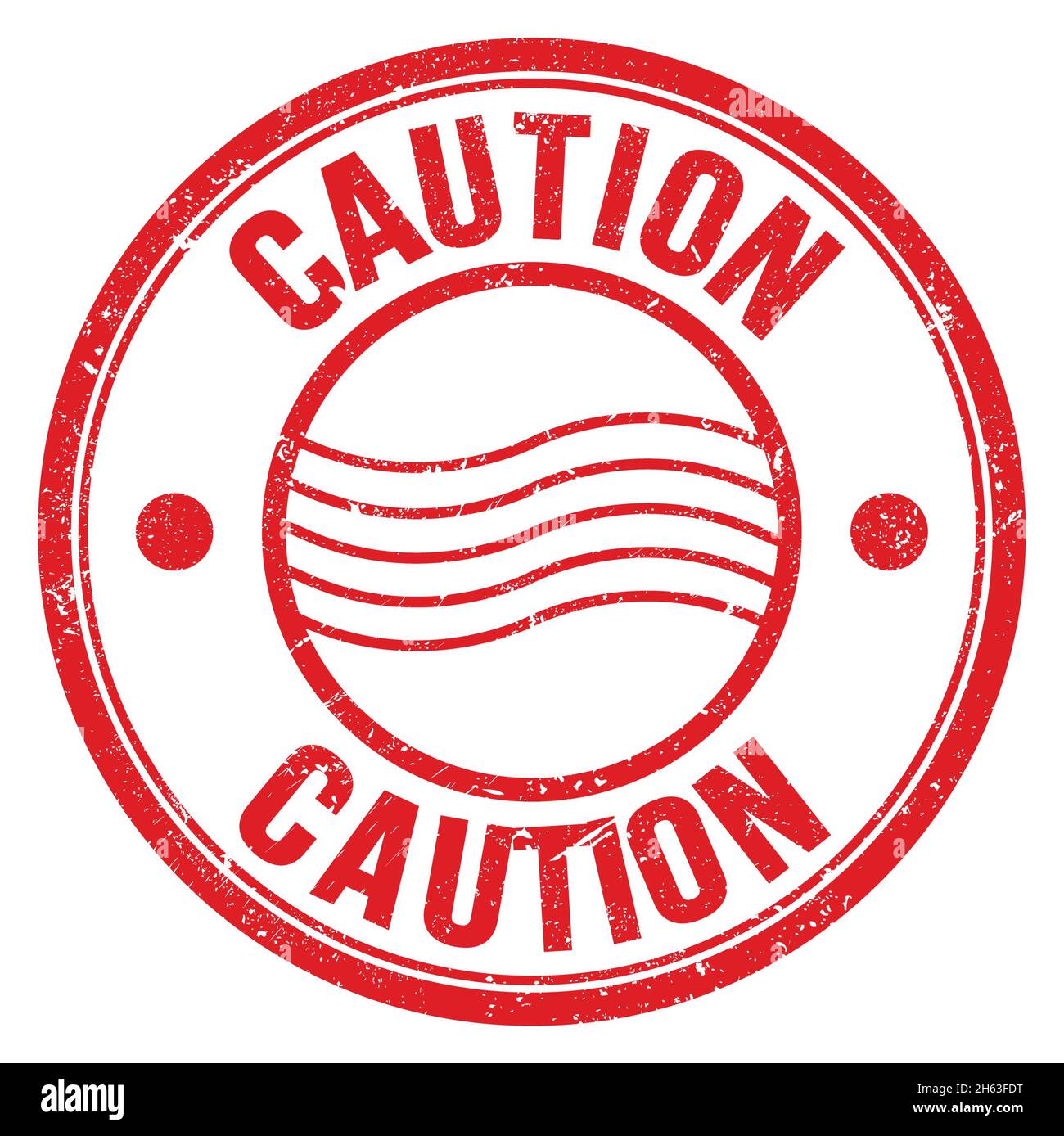 CAUTION word written on red round postal stamp sign Stock Photo - Alamy