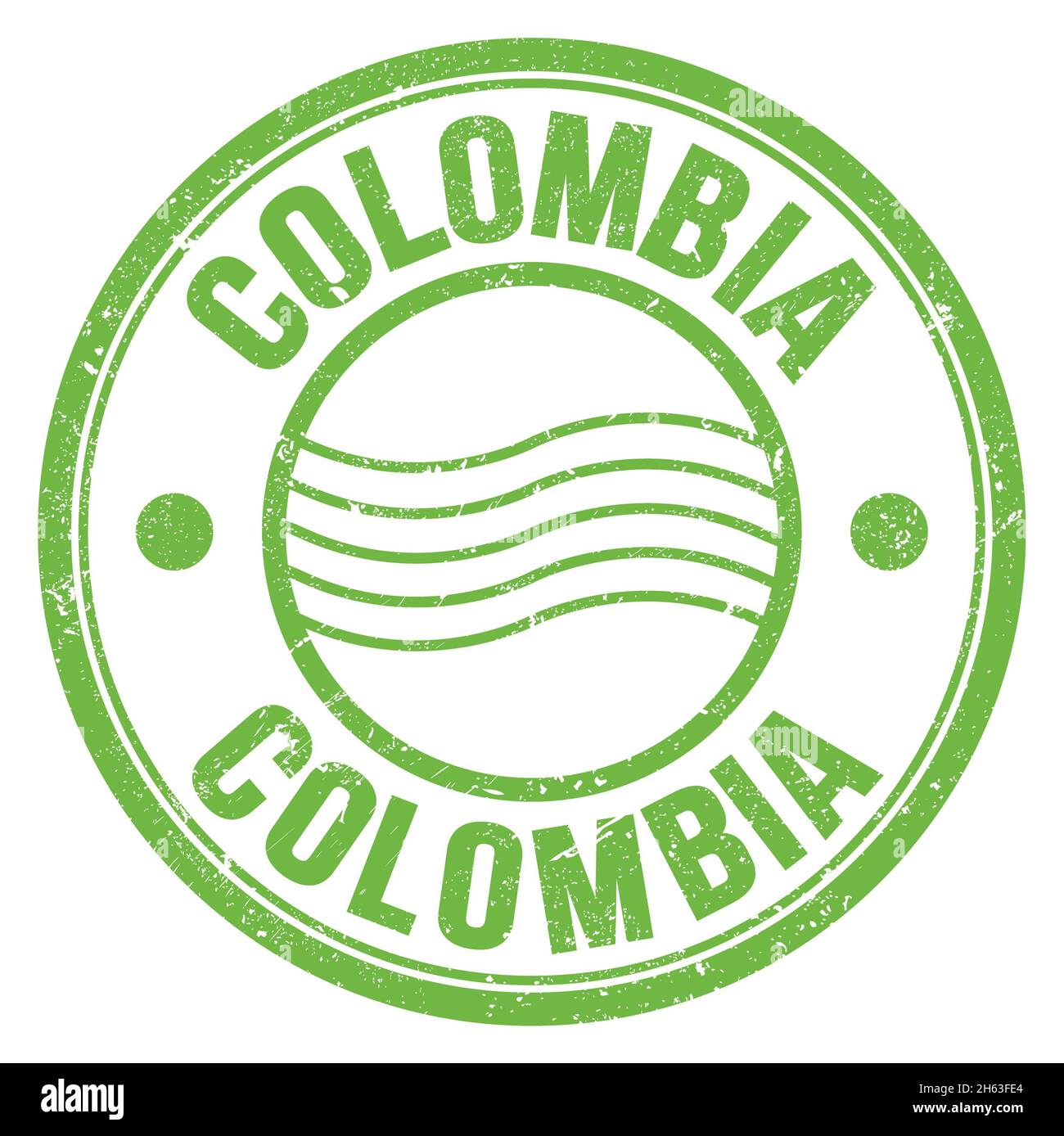 COLOMBIA word written on green round postal stamp sign Stock Photo - Alamy