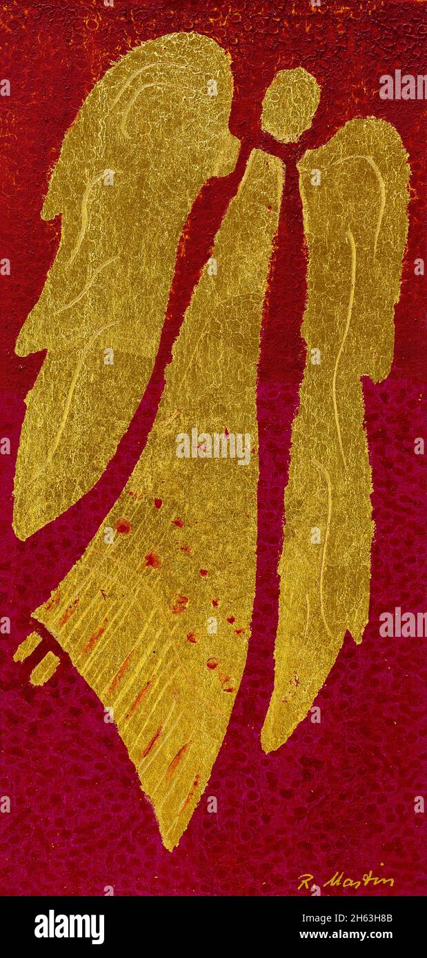 regine martin,painting,acrylic,colored pencil,with gold leaf coating ...