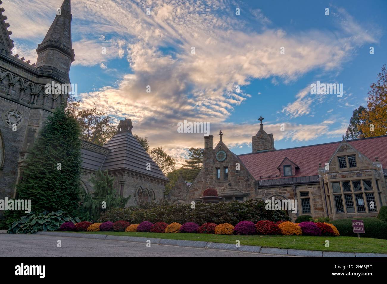 Front building on Autumn Day in Boston at Forest Hills Cemetery in ...