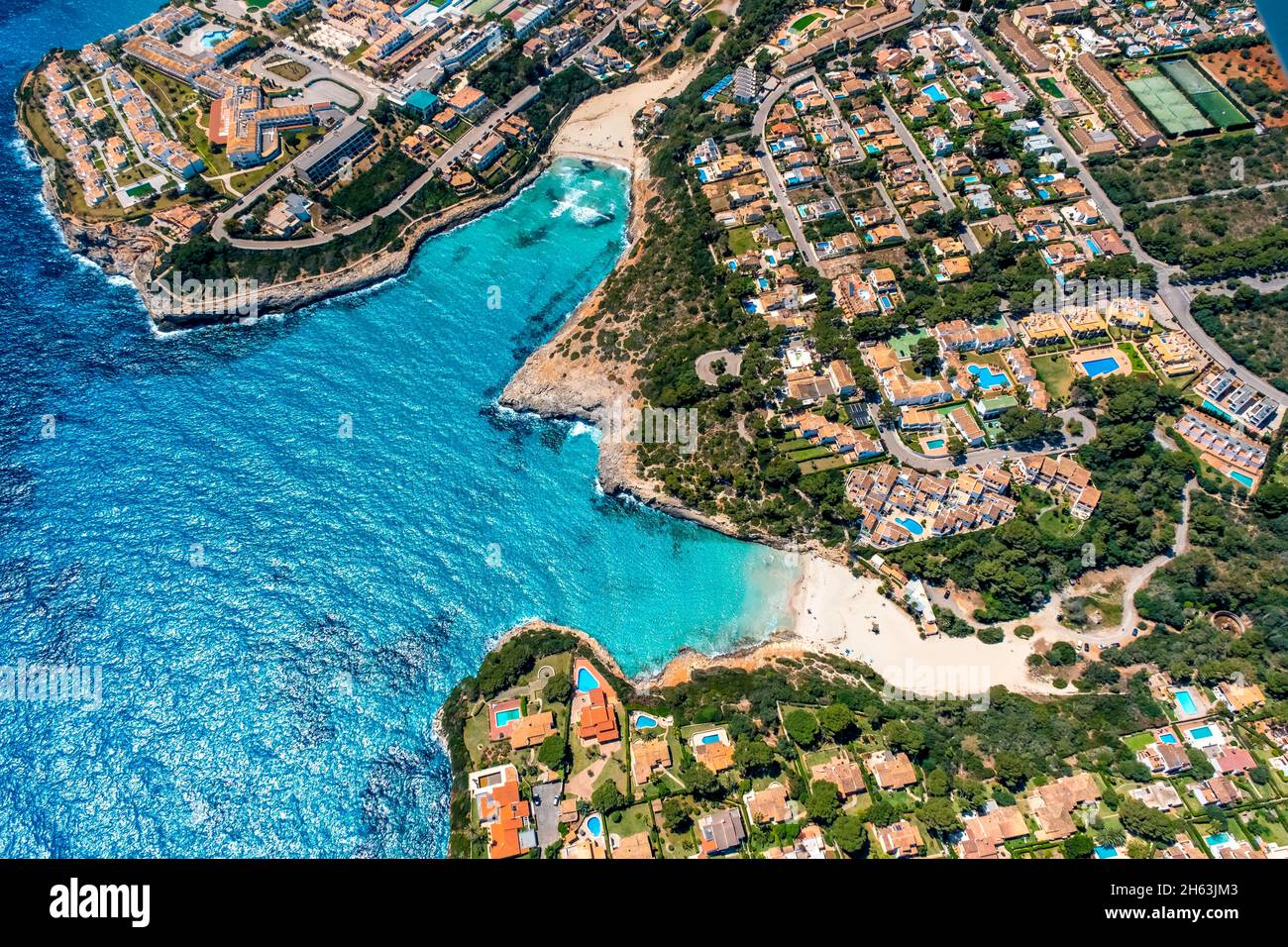 aerial view,cala anguila bay with playa de cala mandia beach and plaja ...