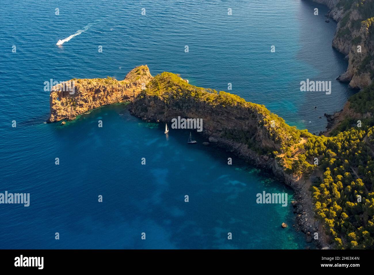 aerial view,headland punta de sa foradada with hole in the rock,sailing ...