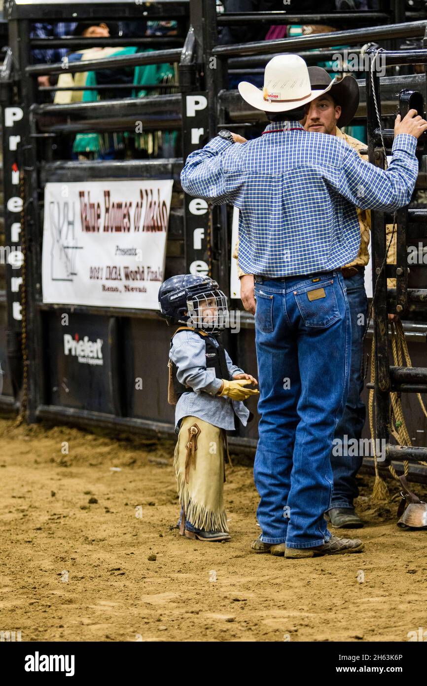Reno, United States. 11th Nov, 2021. A two year old bull rider is seen ...