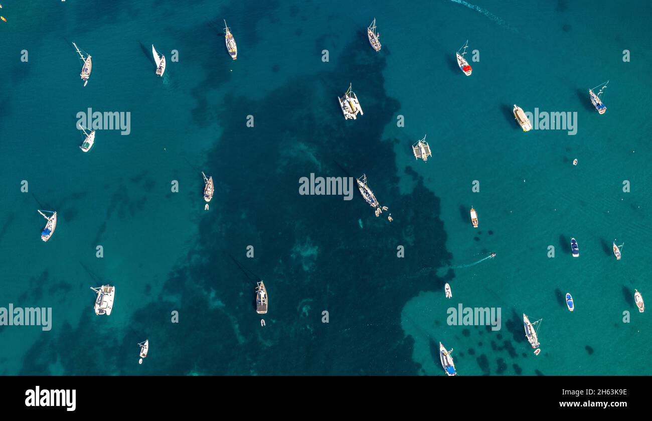 aerial view,blue sea,sailing boats and yachts in the bay,on the beach ...