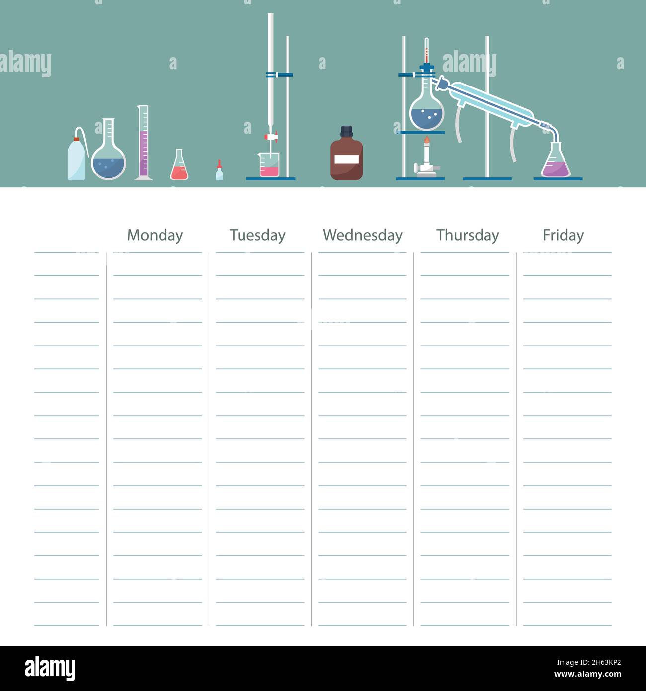 School Timetable Card With Chemistry Course Theme Stock Vector Image