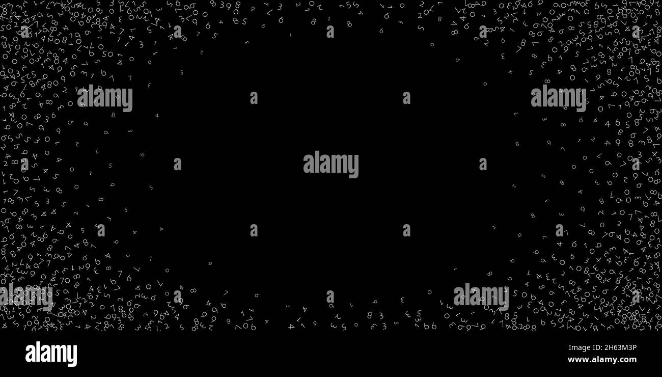 Falling numbers, big data concept. Binary white disorderly flying ...