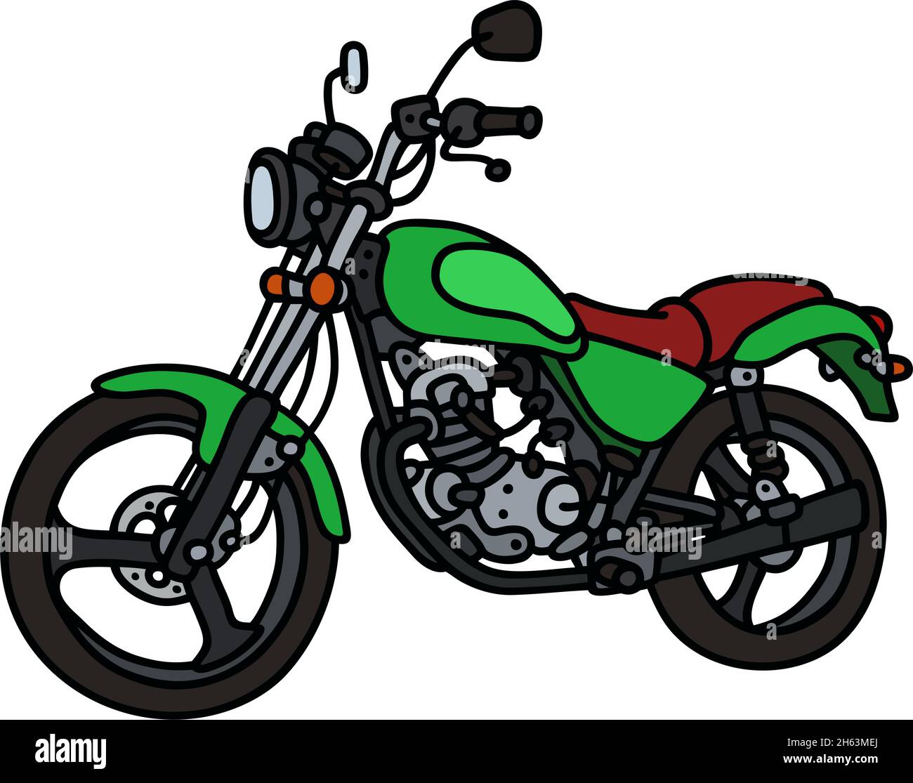 The vectorized hand drawing of a green sport motorcycle Stock Vector ...