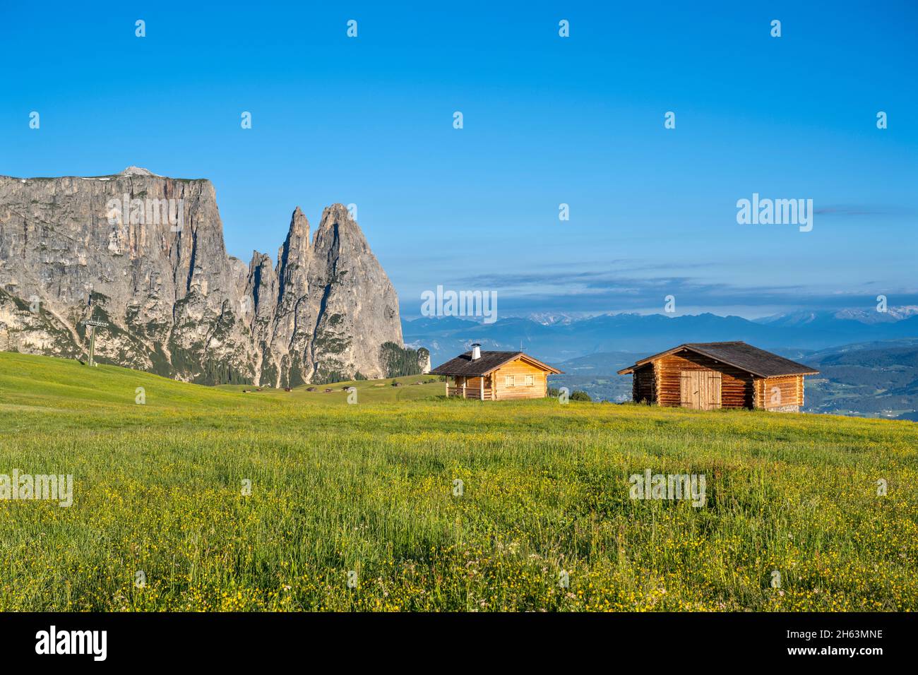 seiser alm,castelrotto,south tyrol,bolzano province,italy. alpine huts ...
