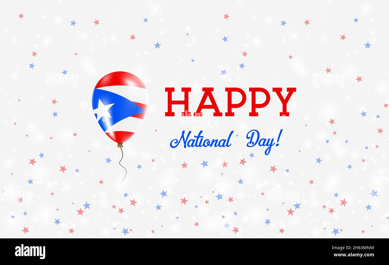 Puerto Rico National Day patriotic poster. Flying Rubber Balloon in ...