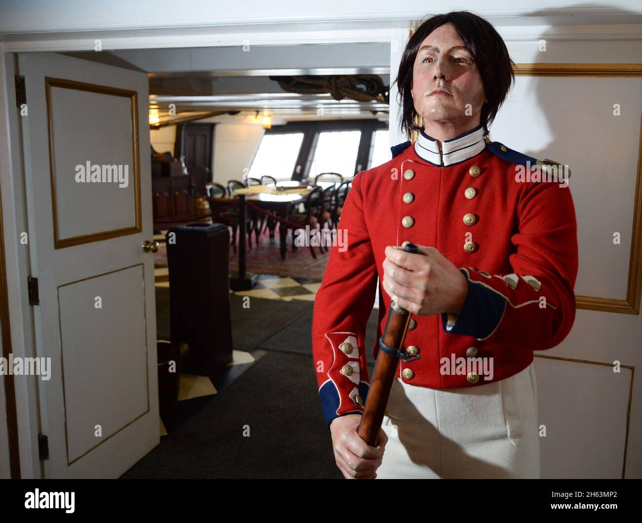 Marine sentry at the captains cabin, HMS Trincomalee, built in Bombay ...