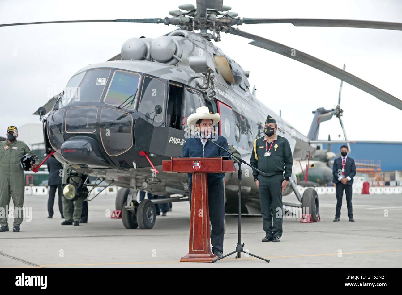 Callao, Peru. 12th Nov, 2021. Peruvian President Pedro Castillo ...