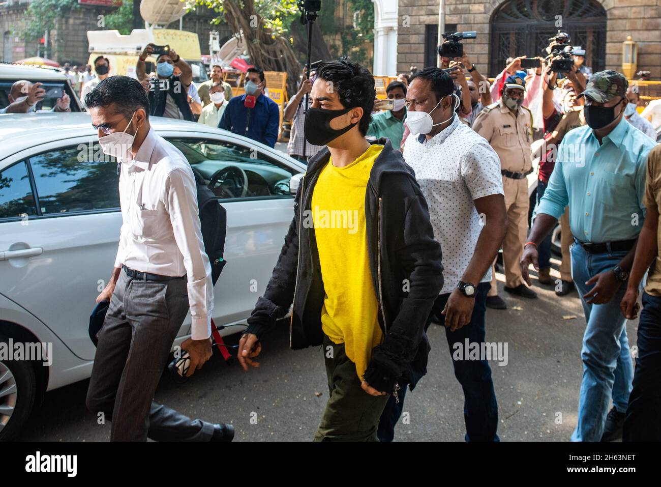 MUMBAI, INDIA - NOVEMBER 12: Aryan Khan arrives at NCB office to mark ...