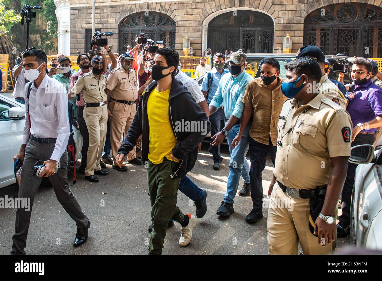 MUMBAI, INDIA - NOVEMBER 12: Aryan Khan arrives at NCB office to mark ...