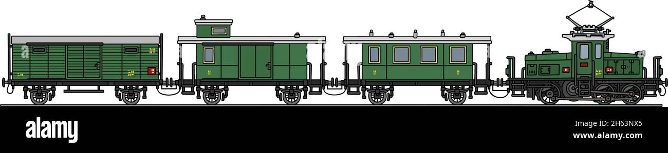 The vector illustration of an old green electric train Stock Vector ...