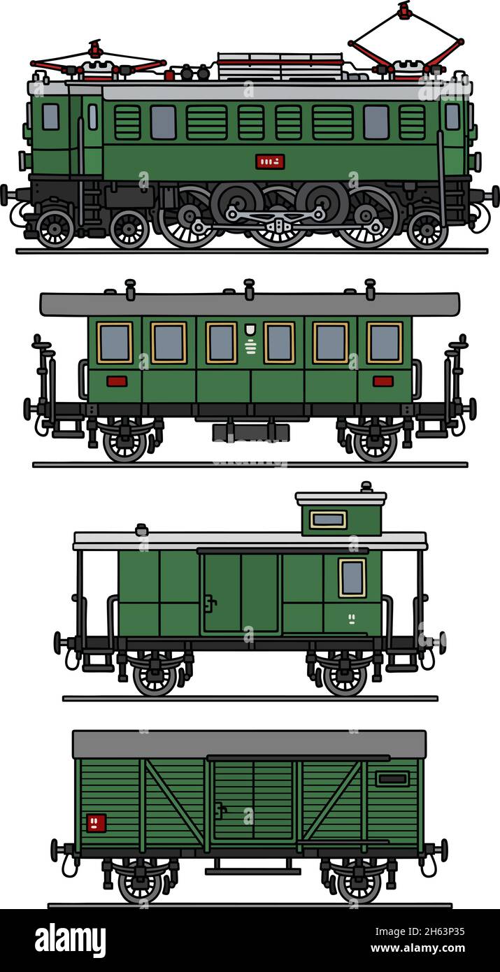 The vector illustration of an old green electric train Stock Vector ...