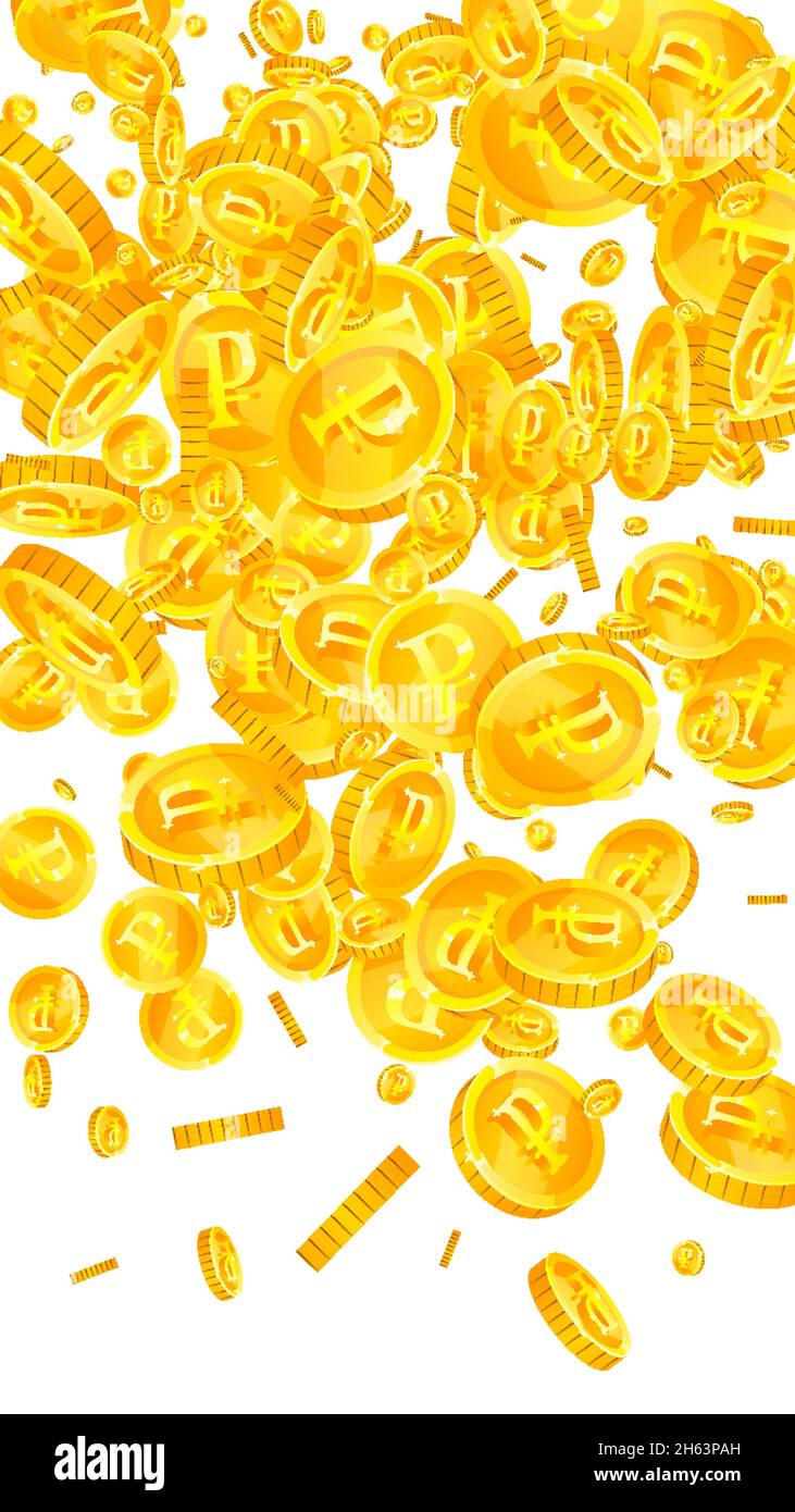 Russian ruble coins falling. Pretty scattered RUB coins. Russia money ...