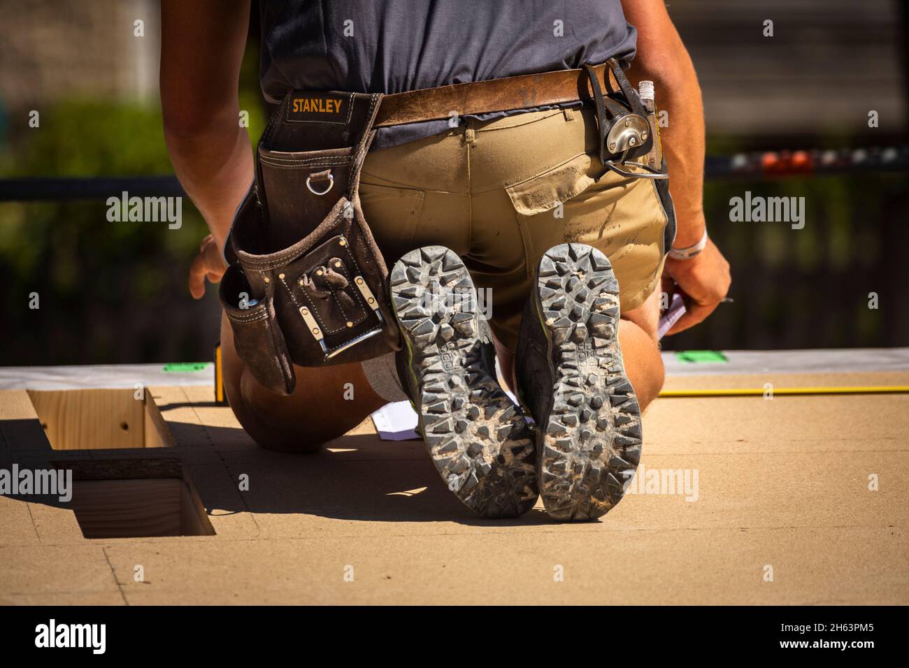 germany,bavaria,construction of a prefabricated wooden house,tread sole ...