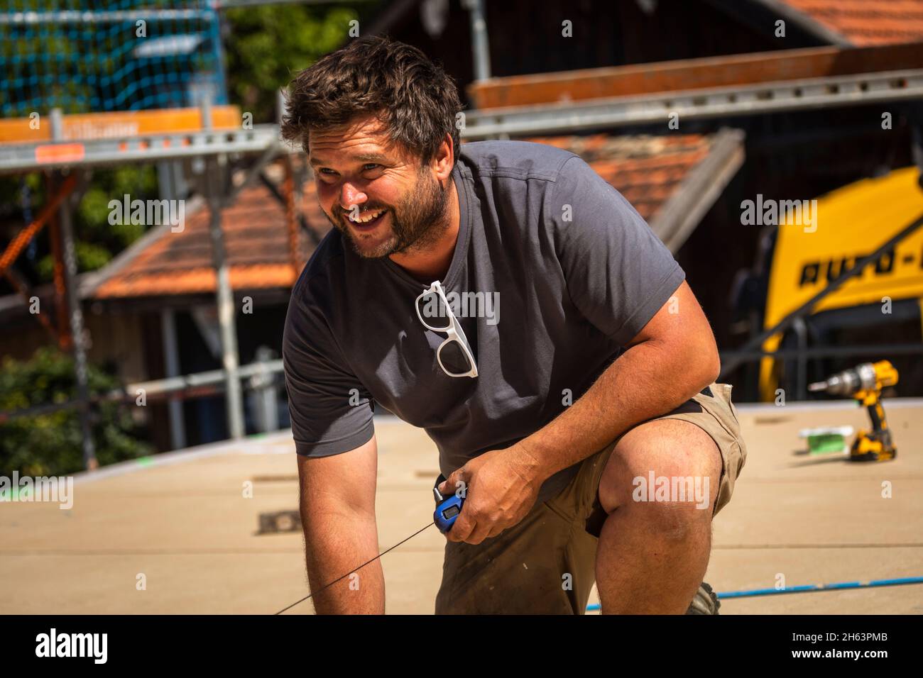 germany,bavaria,construction of a prefabricated wooden house,portrait ...